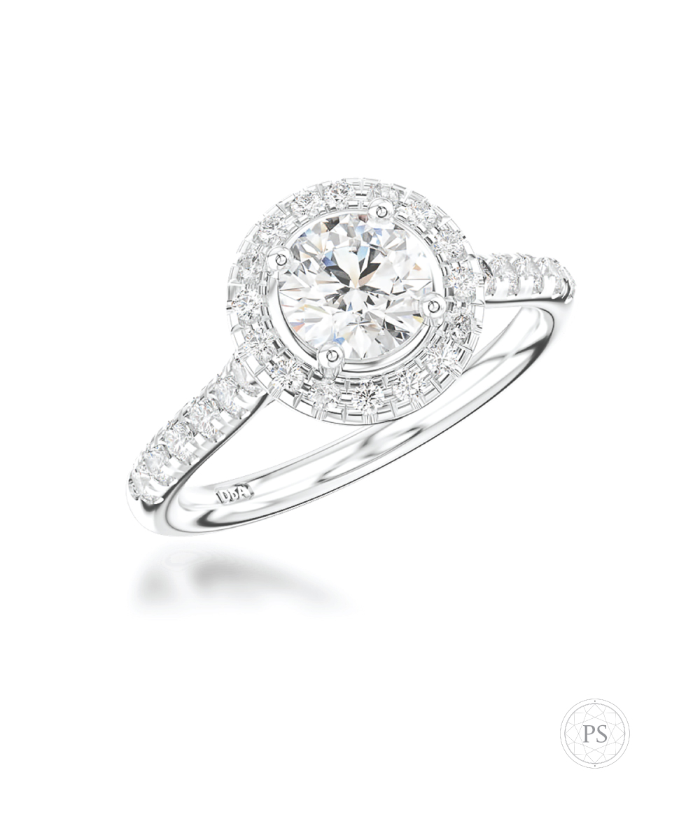 0.70ct G SI1 Round Brilliant Cut Diamond Halo Ring - Phillip Stoner The Jeweller