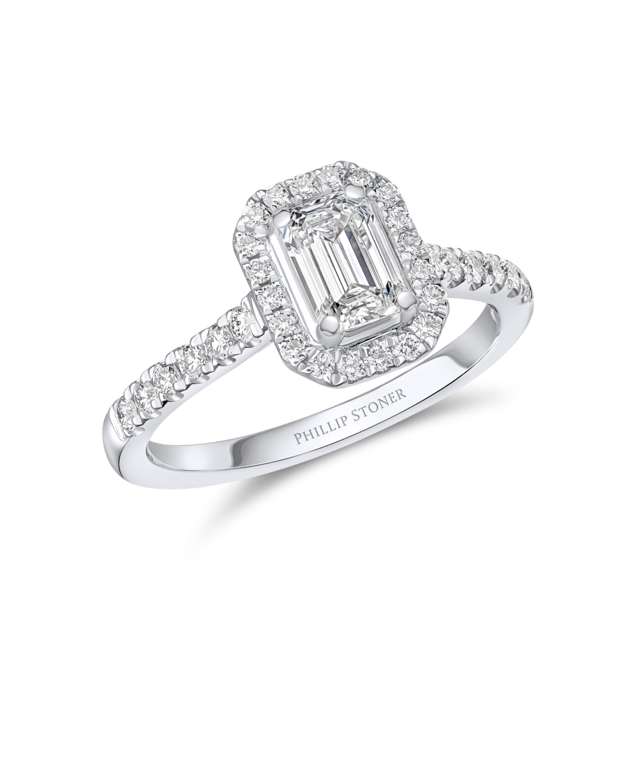 0 70ct G Vvs2 Emerald Cut Diamond Halo Ring Phillip Stoner The Jeweller