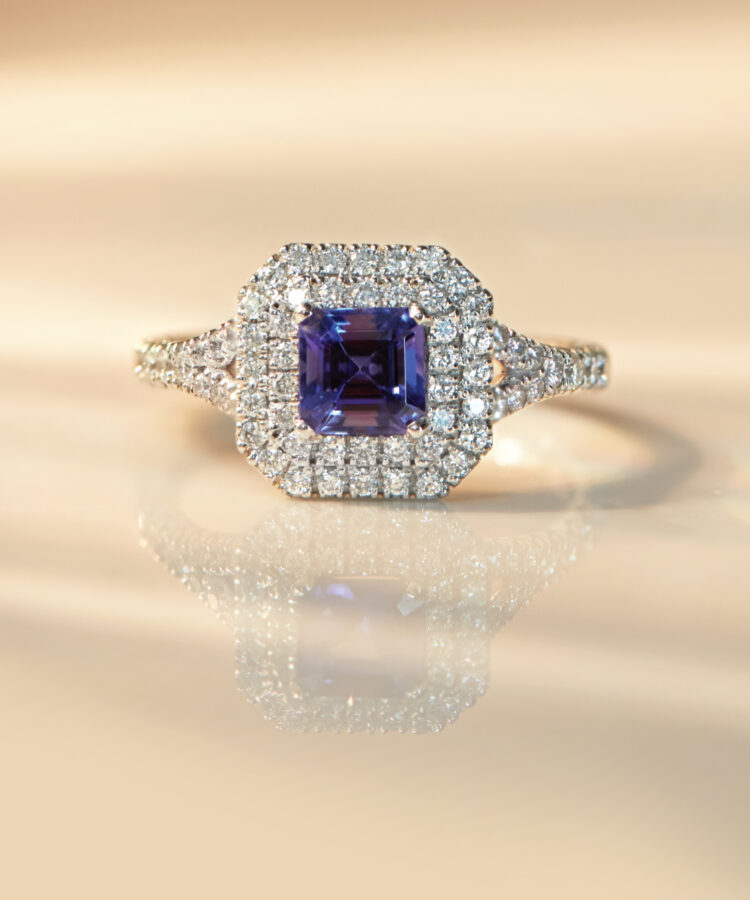 Tanzanite And Diamond Double Halo Cocktail Ring Phillip Stoner The Jeweller