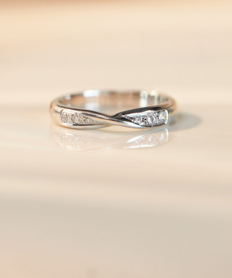 Pinched Diamond Set Wedding Band - 18ct White Gold - Phillip Stoner The ...