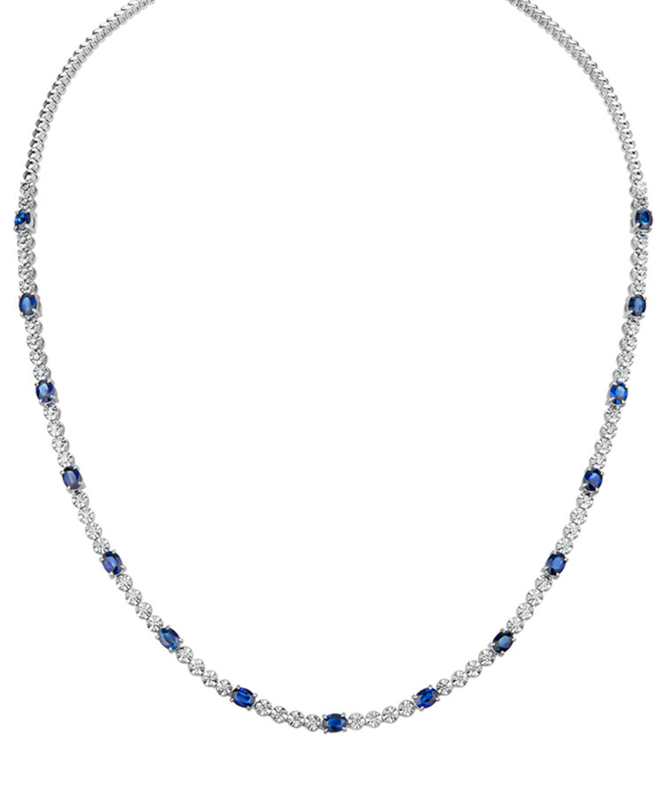 Oval Sapphire & Diamond Line Necklace - Phillip Stoner The Jeweller