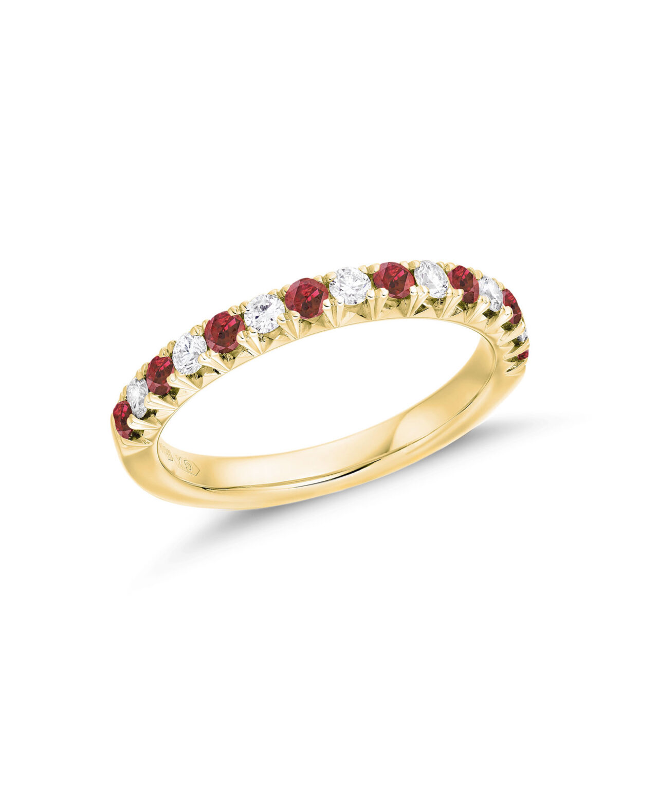 2.5mm French Cut Ruby & Diamond Band - 18ct Yellow Gold - Phillip ...